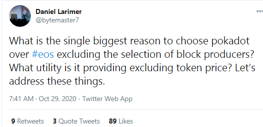 Block.one (EOS) CTO Daniel Larimer Tries to Find Polkadot's (DOT) Advantages over EOS "Beyond ...