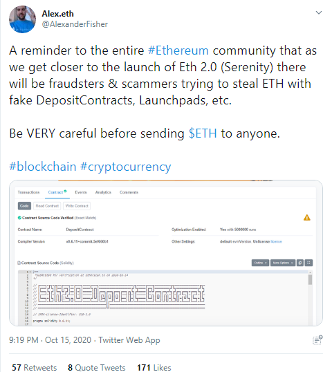 Ethereum 2.0 Scams Gaining Steam: Fake Deposit Contract Disclosed